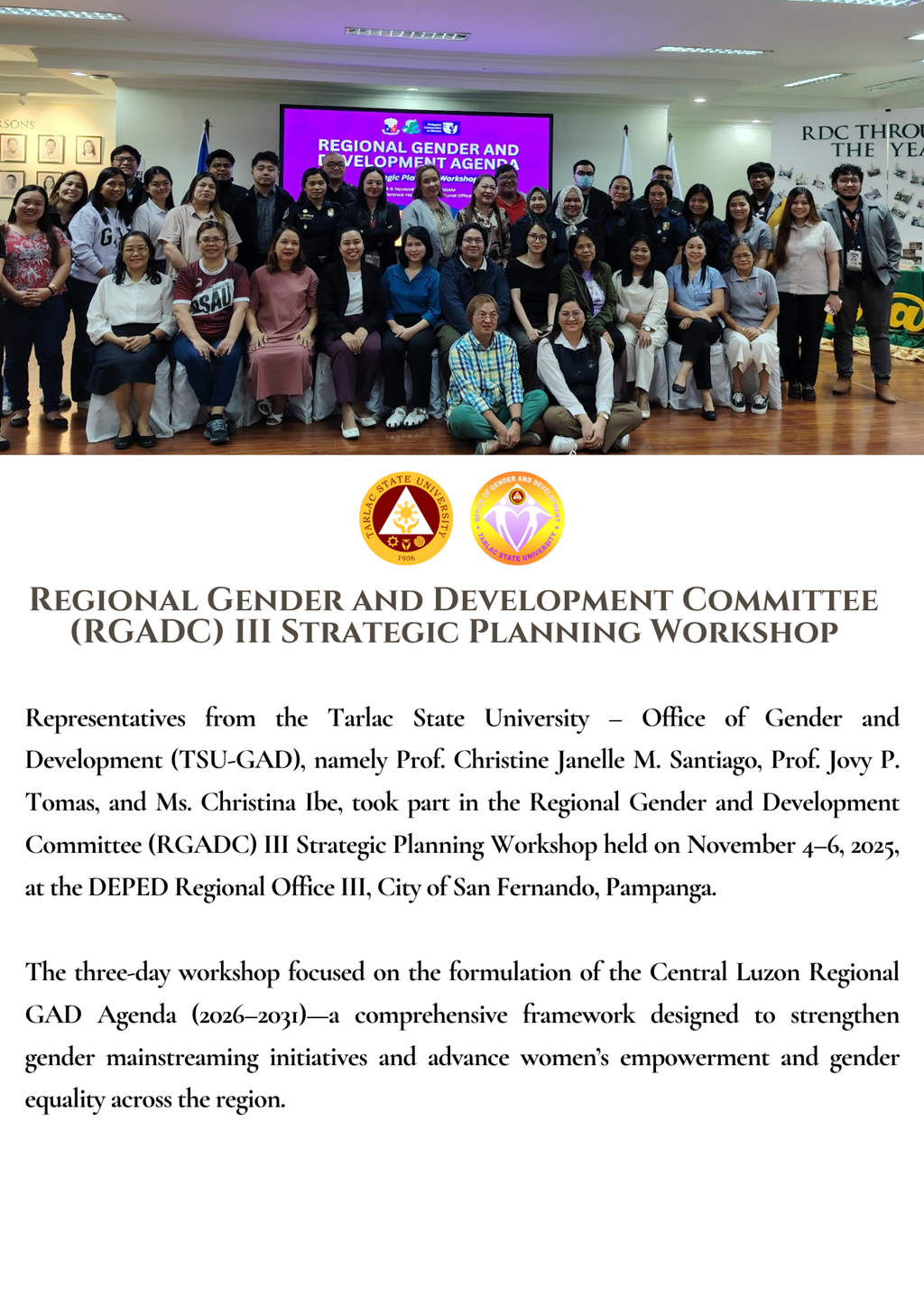 GAD Programs, Projects and Activities - Tarlac State University