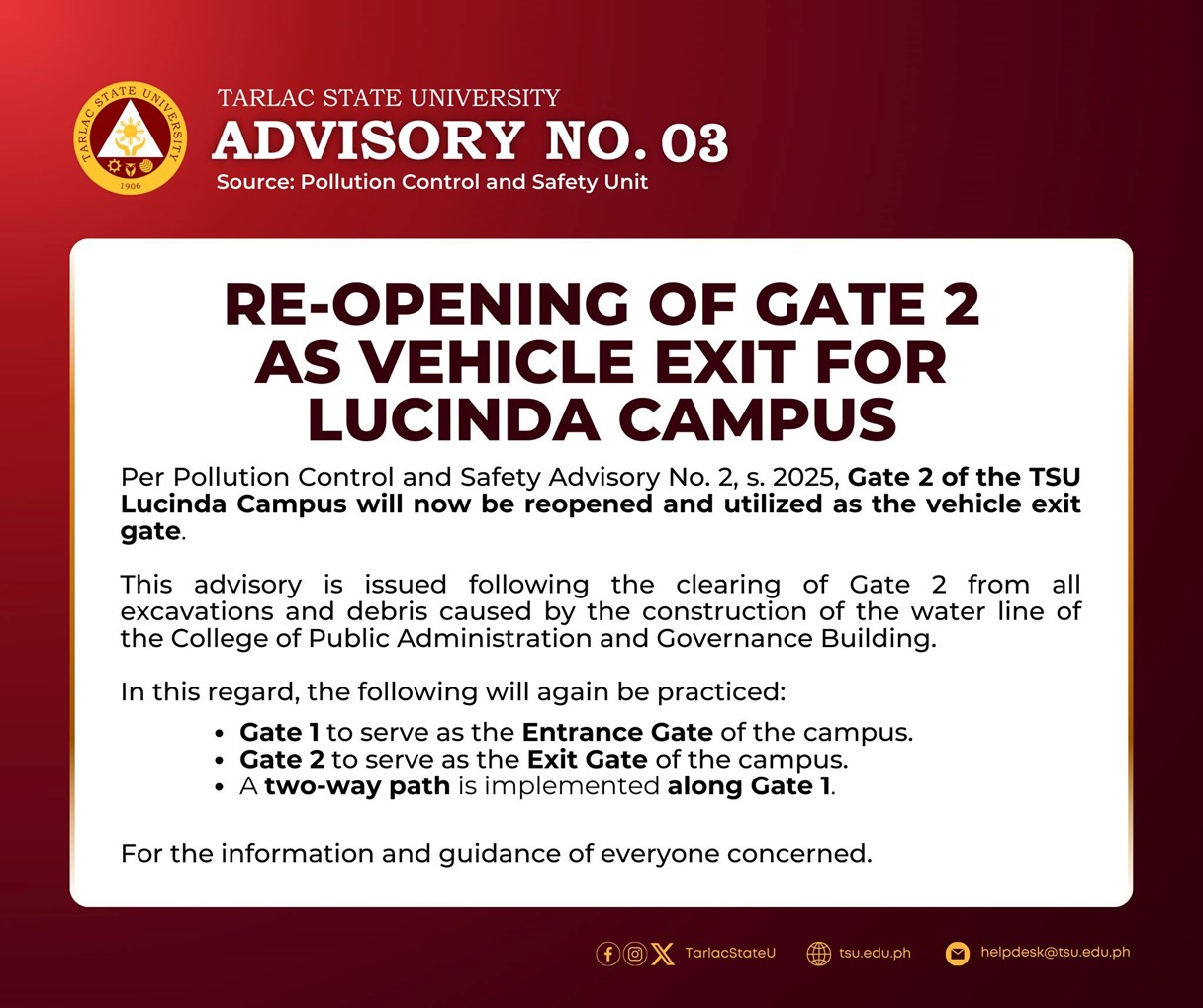 TSU-CAT Advisory - Tarlac State University